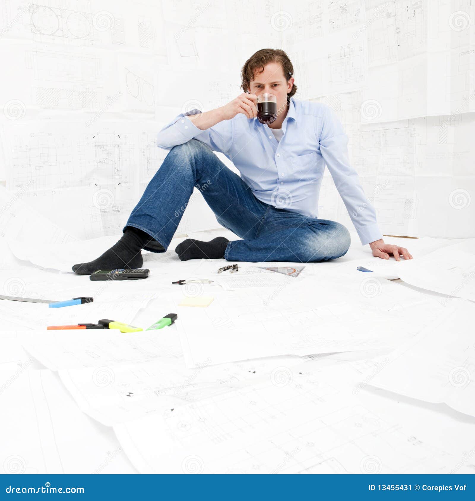 Reviewing Technical Drawing. Focus On Drawing. Royalty-Free Stock Photo ...