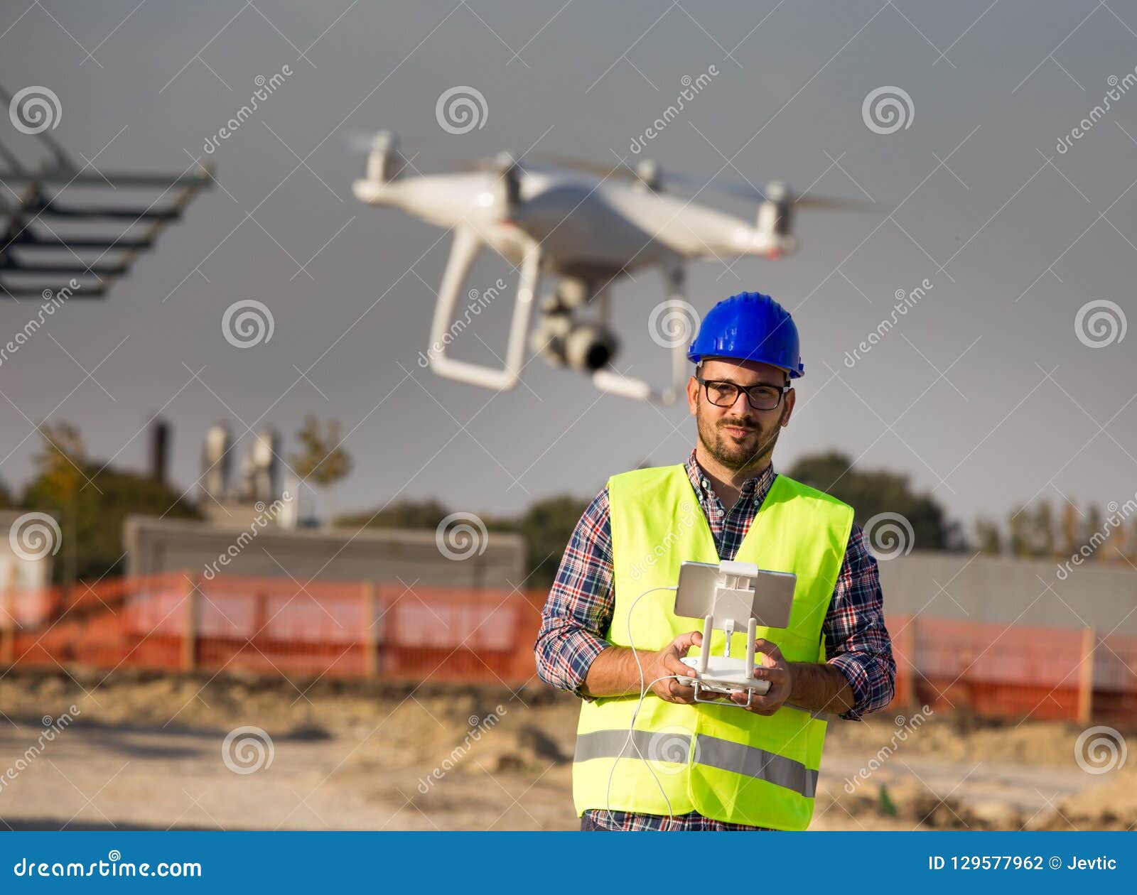 Engineer with Drone at Building Site Stock Photo - Image of motion ...