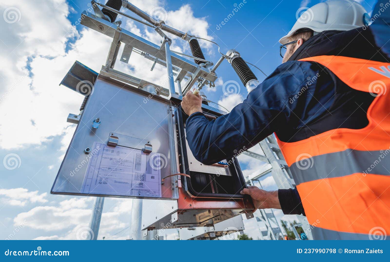 Engineer Electrician Check the Substation Construction Process Stock ...
