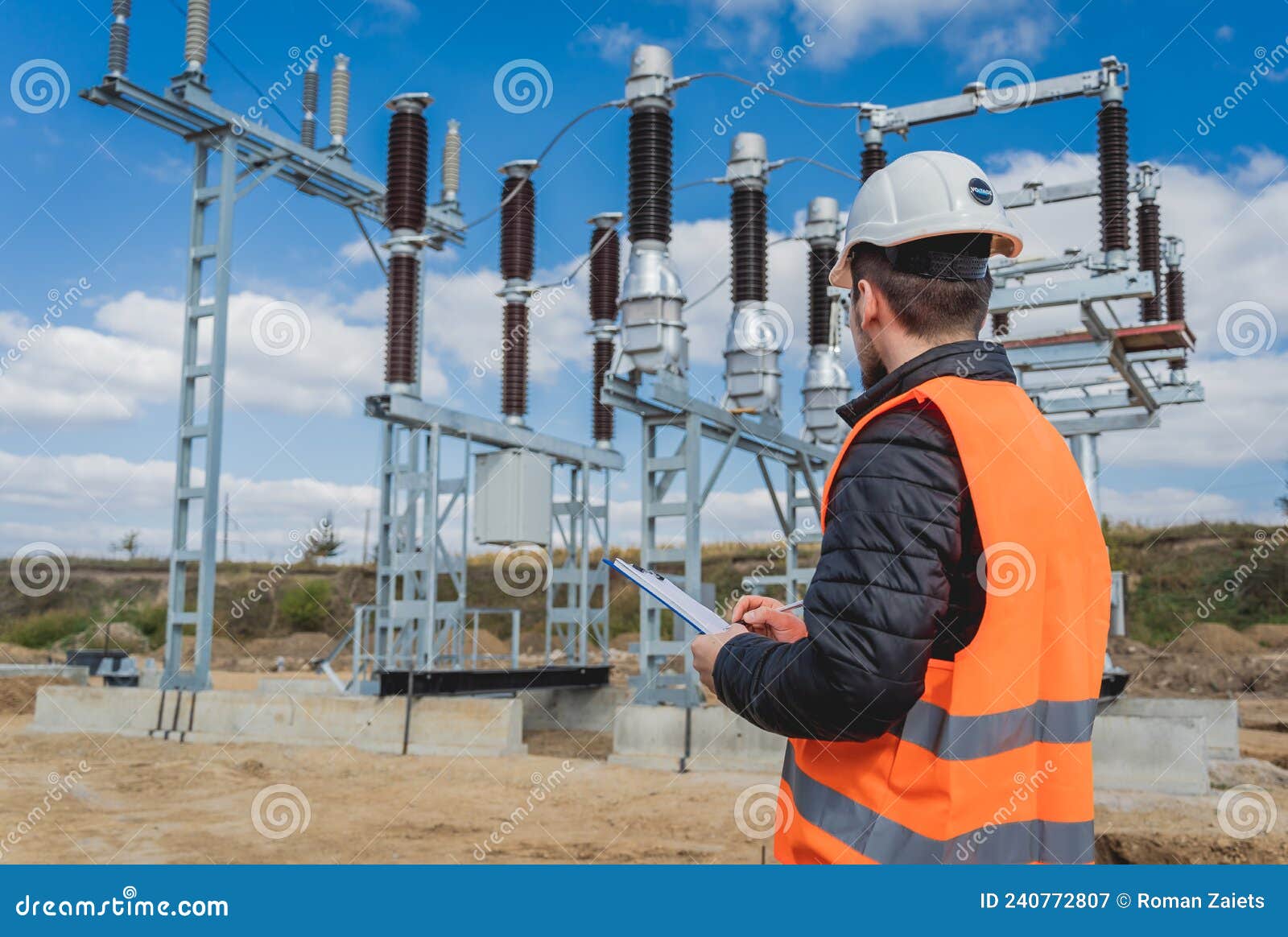 Engineer Electrician Check the Substation Construction Process Stock ...