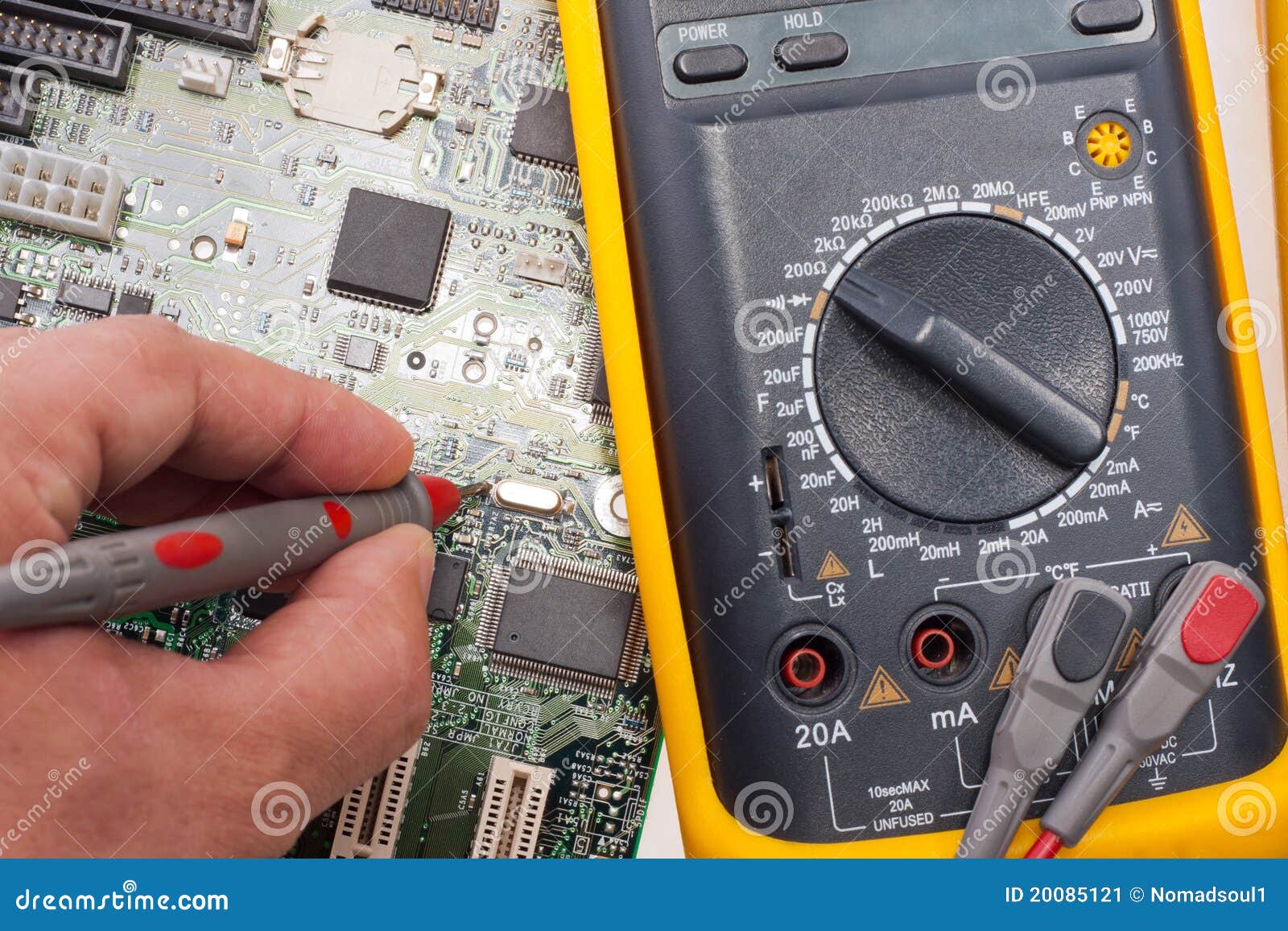 Engineer Examining Motherboard by Multimeter Stock Image - Image of ...