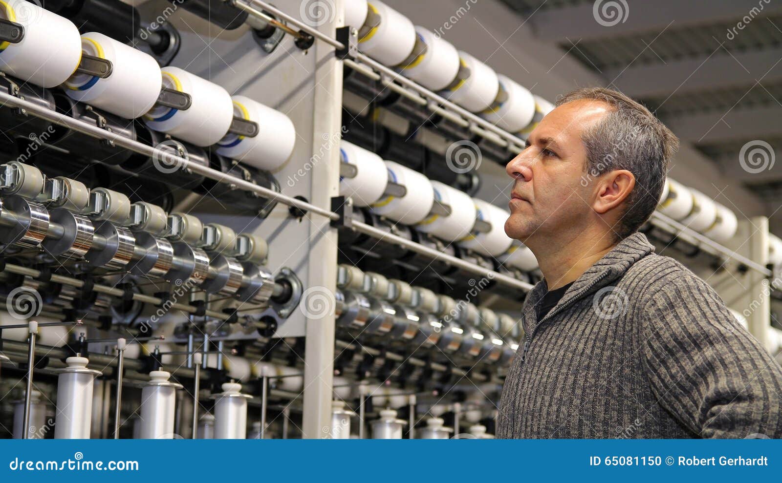 Engineer Examining Thread in Textile Mill Stock Photo - Image of hall ...