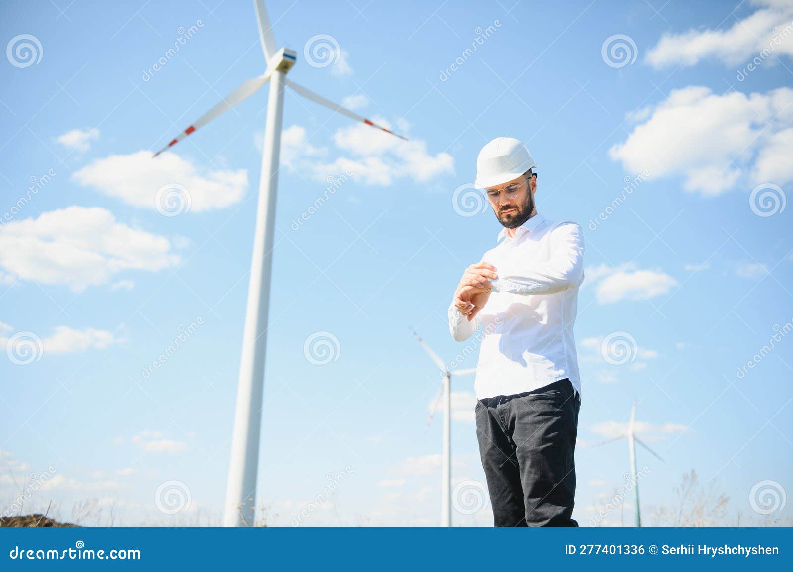 Engineer in Field Checking on Turbine Production Stock Photo - Image of ...