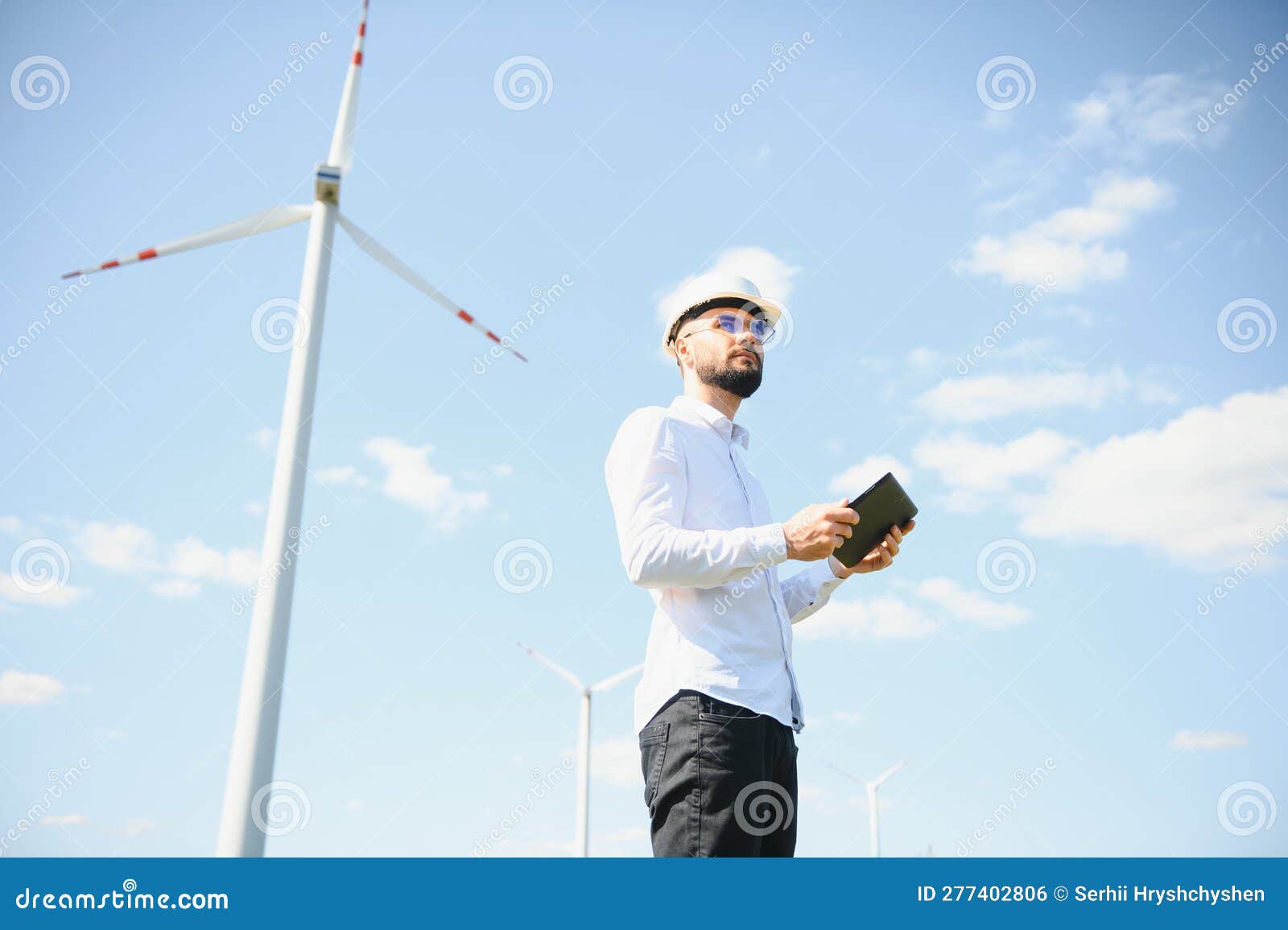 Engineer in Field Checking on Turbine Production Stock Photo - Image of ...