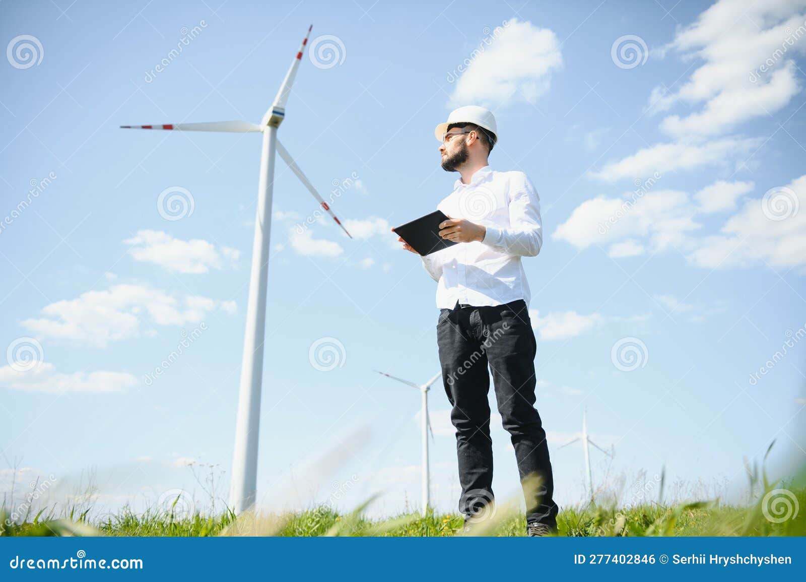 Engineer in Field Checking on Turbine Production Stock Photo - Image of ...