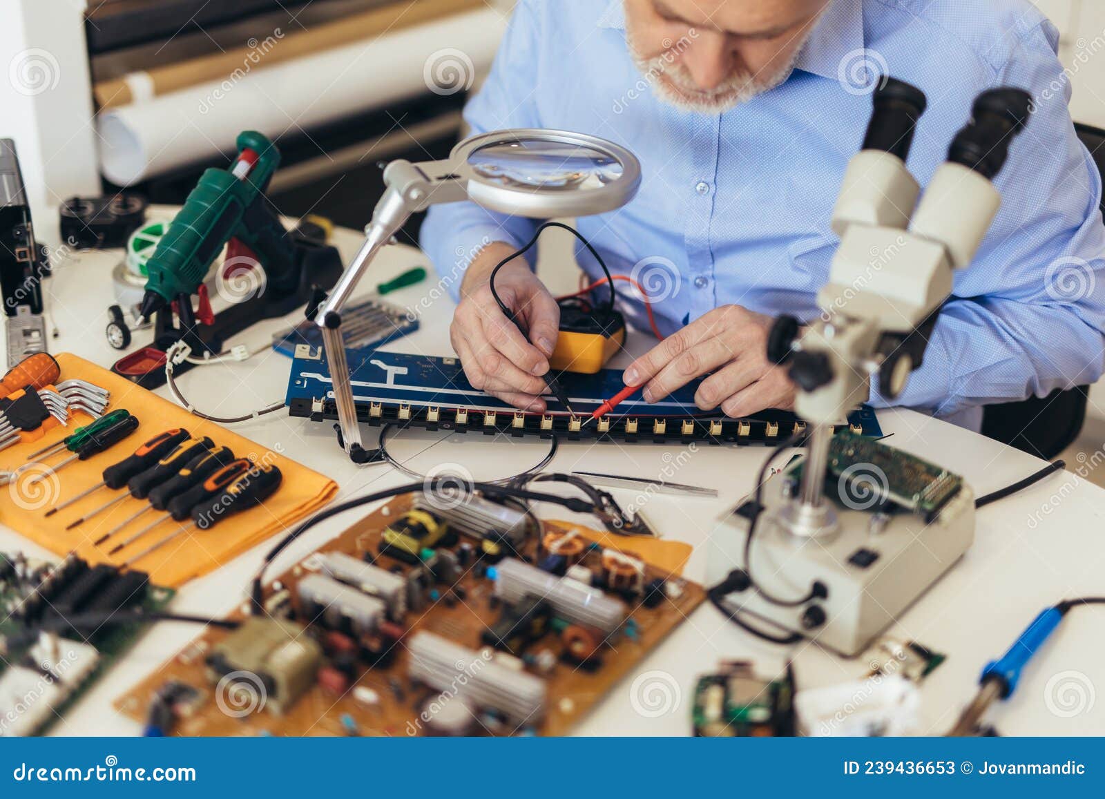 Engineer Fixing Broken Computer Equipment. Stock Image - Image of ...