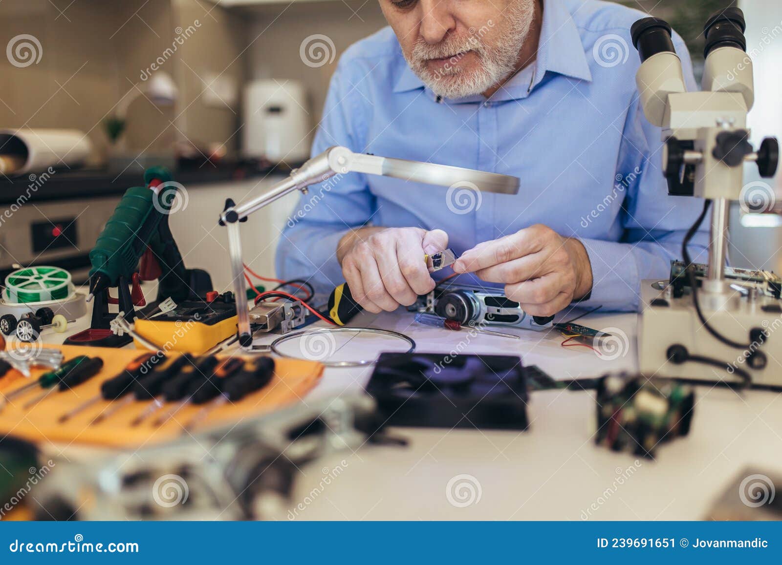 Engineer Fixing Broken Computer Equipment. Stock Image - Image of ...