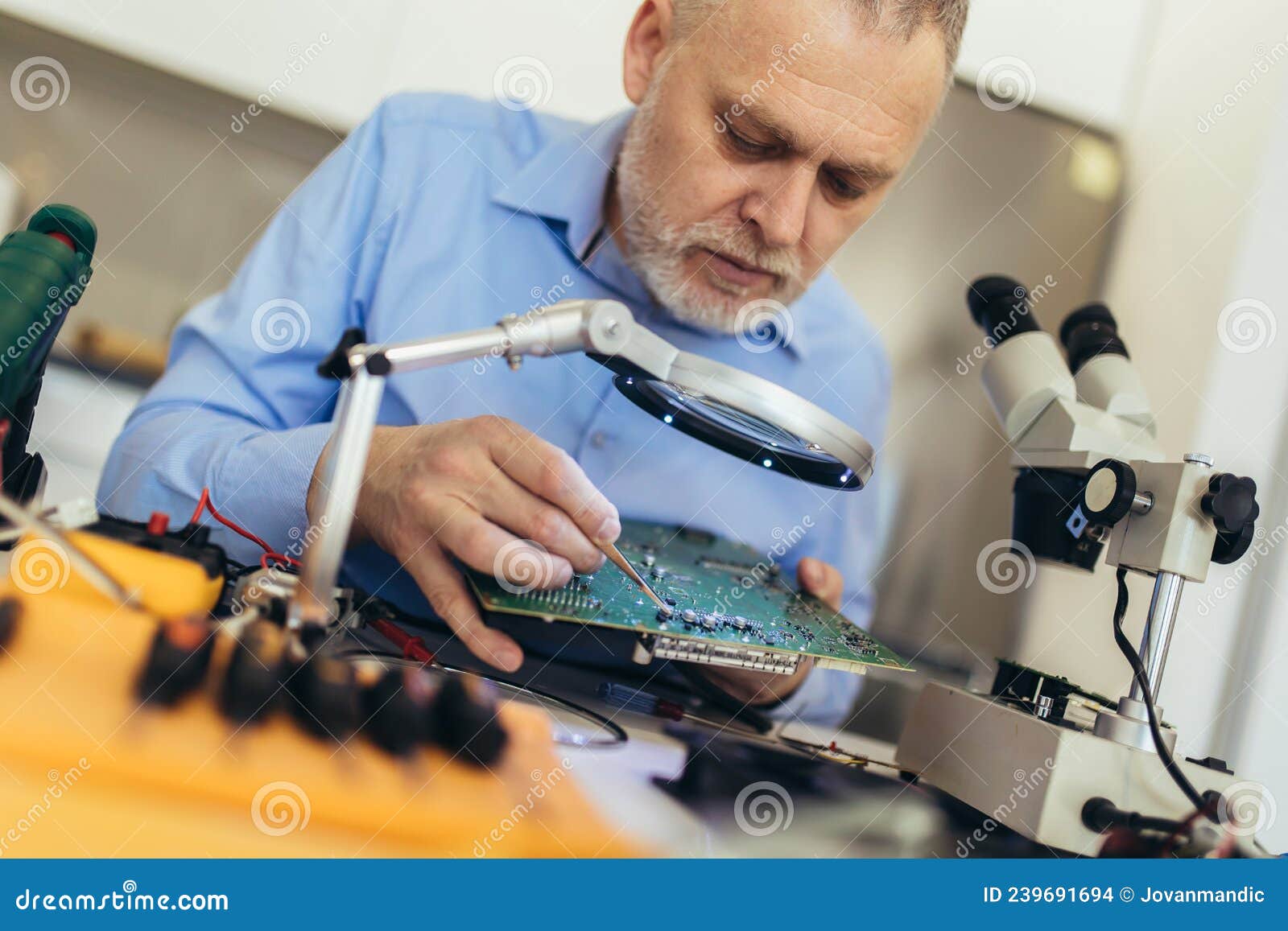 Engineer Fixing Broken Computer Motherboard. Stock Photo - Image of ...