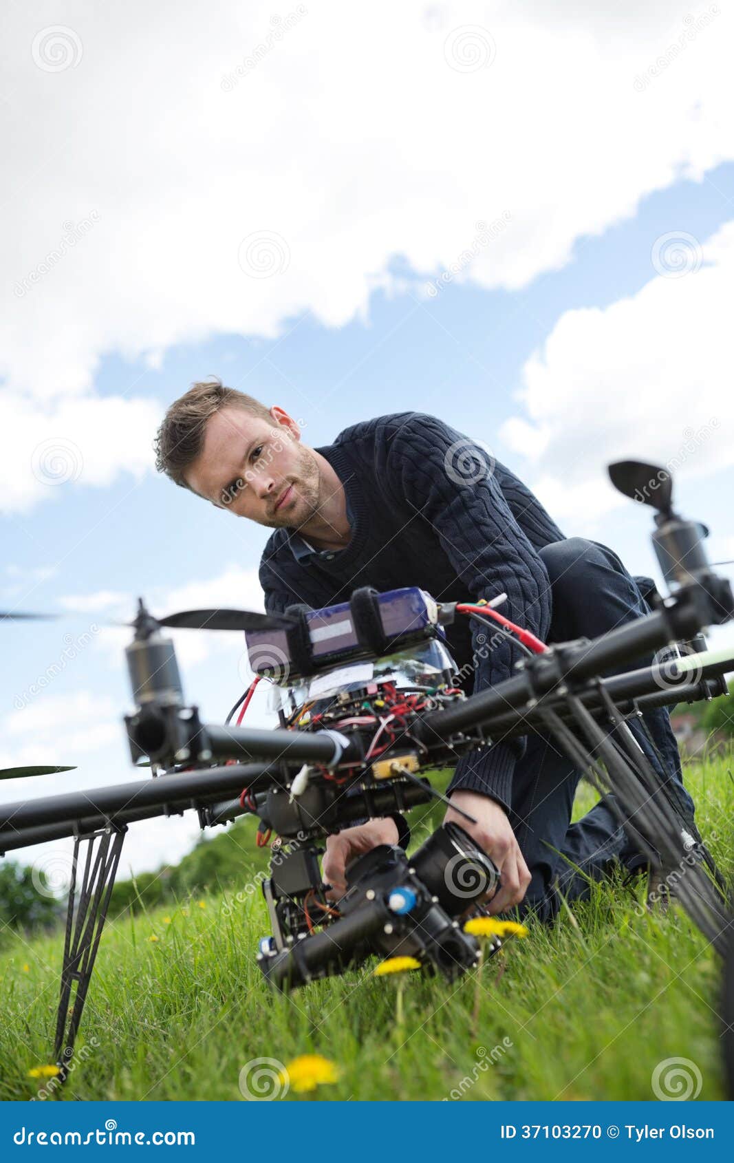 Engineer Fixing Camera on UAV Helicopter Stock Photo - Image of person ...