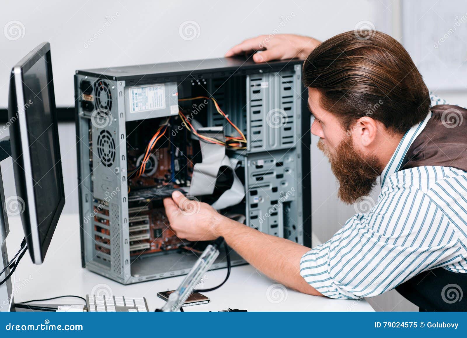 Engineer Fixing Circuit in Disassembled CPU Stock Image - Image of male ...