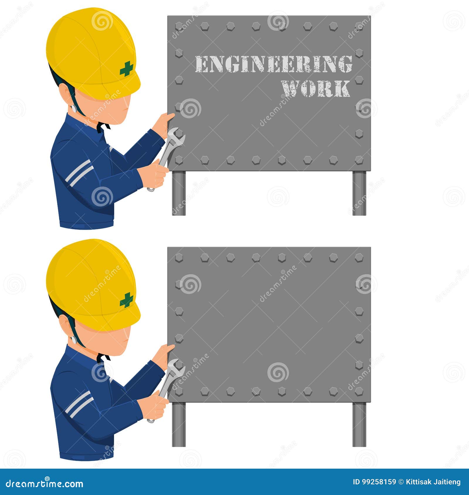 An Engineer is Fixing the Metal Sign Stock Vector - Illustration of ...