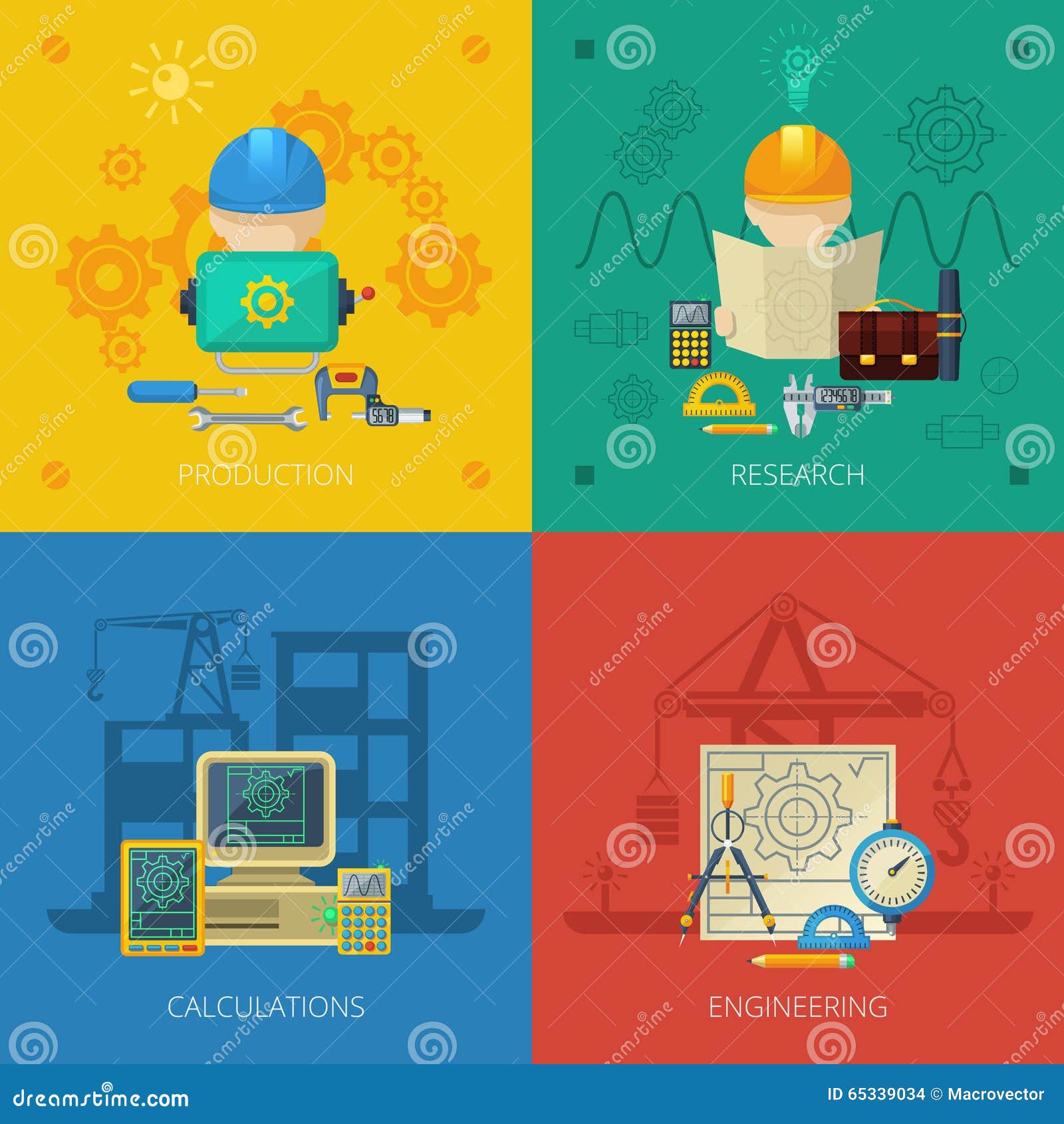 Engineer Flat Icons Composition Square Stock Vector - Illustration of ...