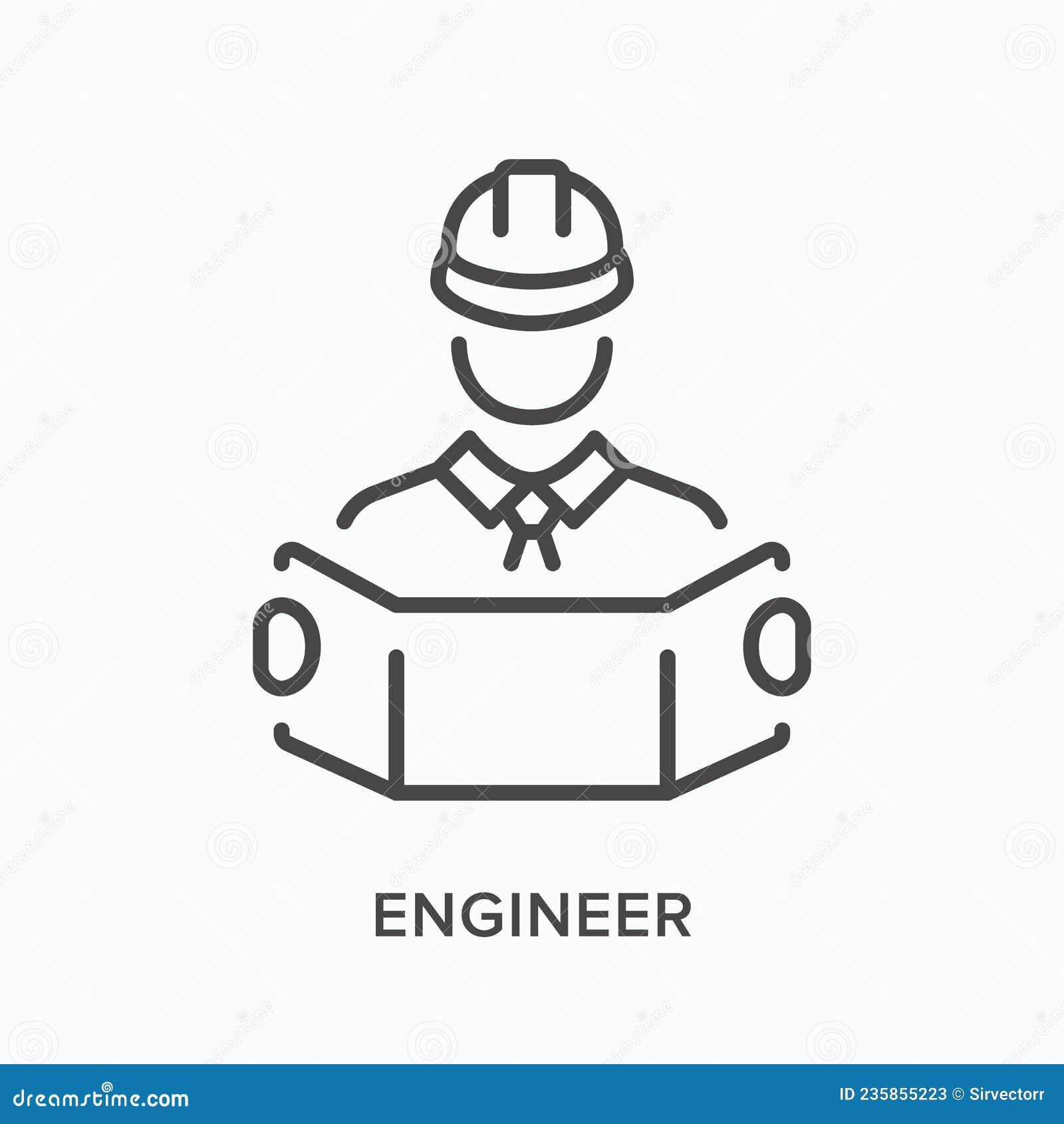 Engineer Flat Line Icon. Vector Outline Illustration of Workman and ...