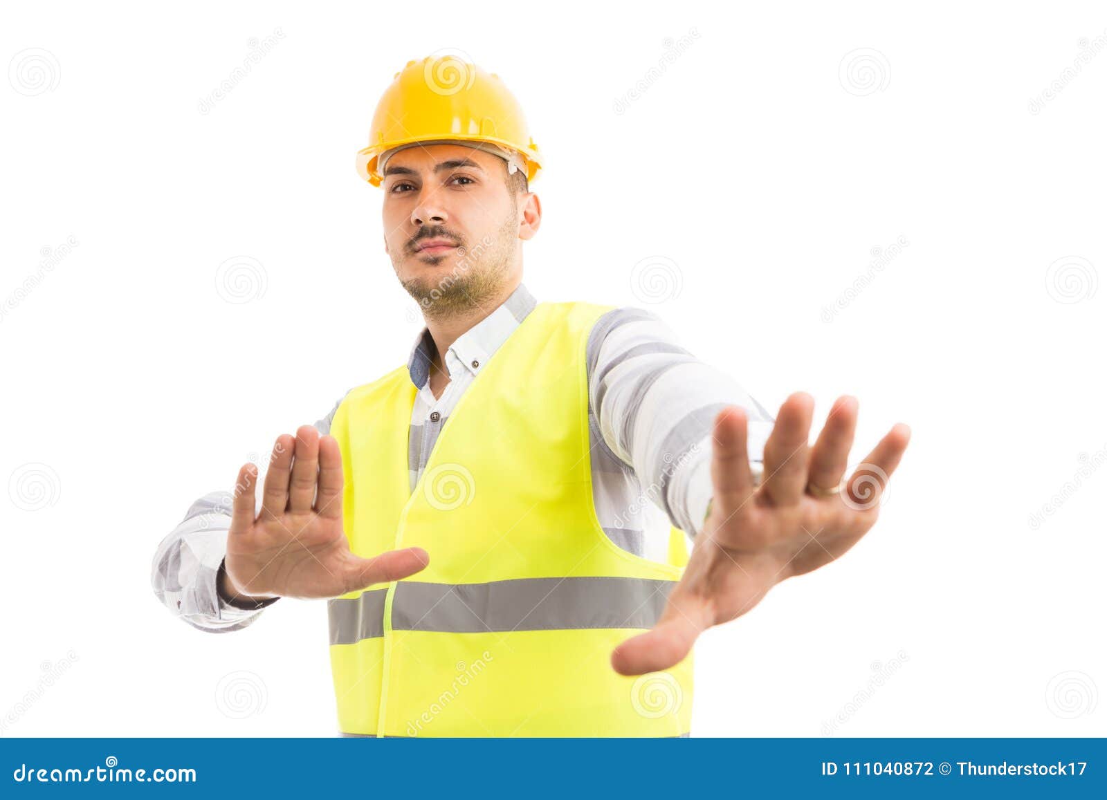 Engineer Or Foreman Acting Scared Defending Gesture Stock Photo - Image ...