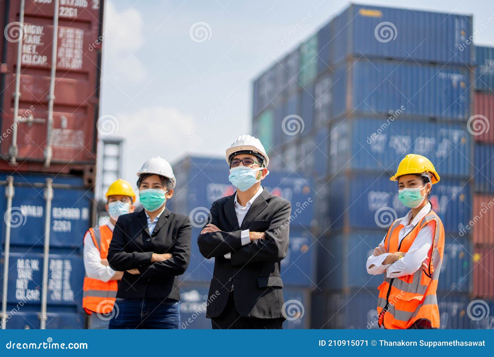 Engineer and Foreman Control Loading Container at Commercial Dock Cargo ...