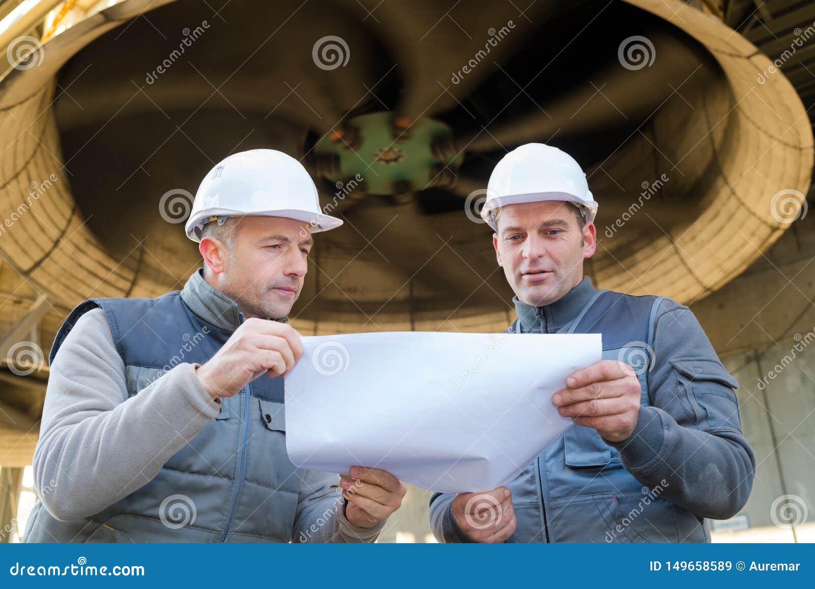 Engineer and Foreman Pointing To Drawing Paper Stock Image - Image of ...