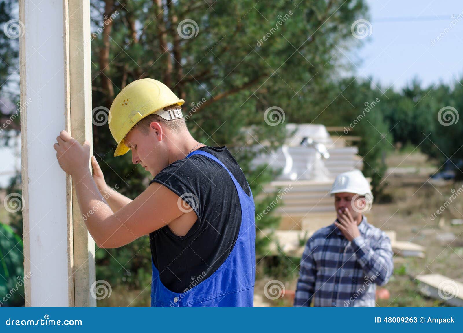 Engineer or Foreman Watching a Builder at Work Stock Image - Image of ...