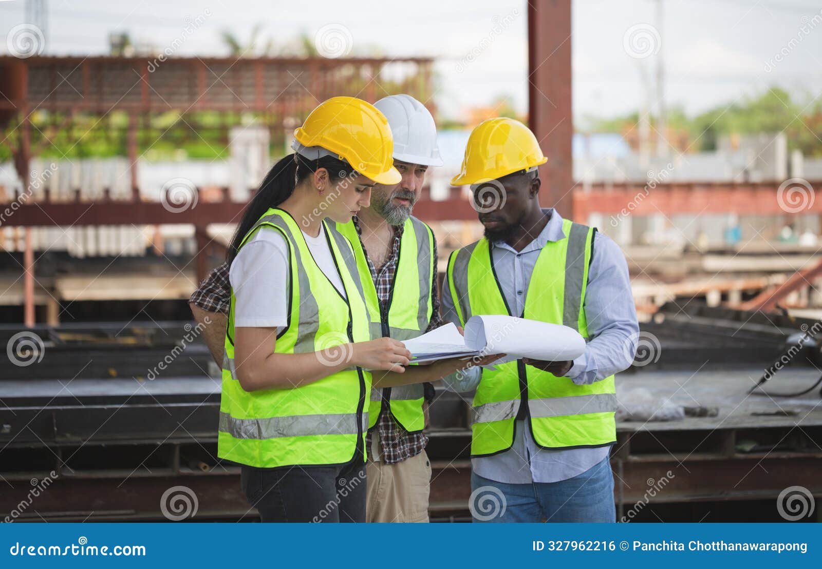 Engineer and Foreman Worker Team with Blueprints Checking Project at ...