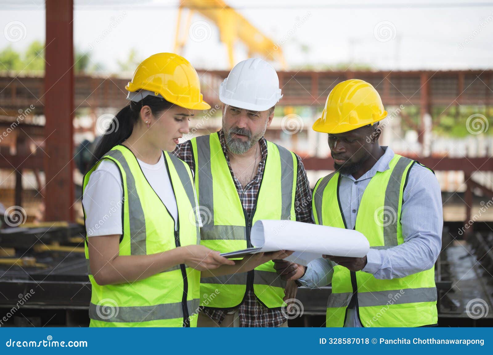 Engineer and Foreman Worker Team with Blueprints Checking Project at ...