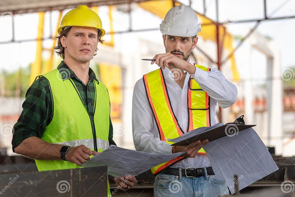 Engineer and Foreman Worker Team Inspect the Construction Site, Site ...