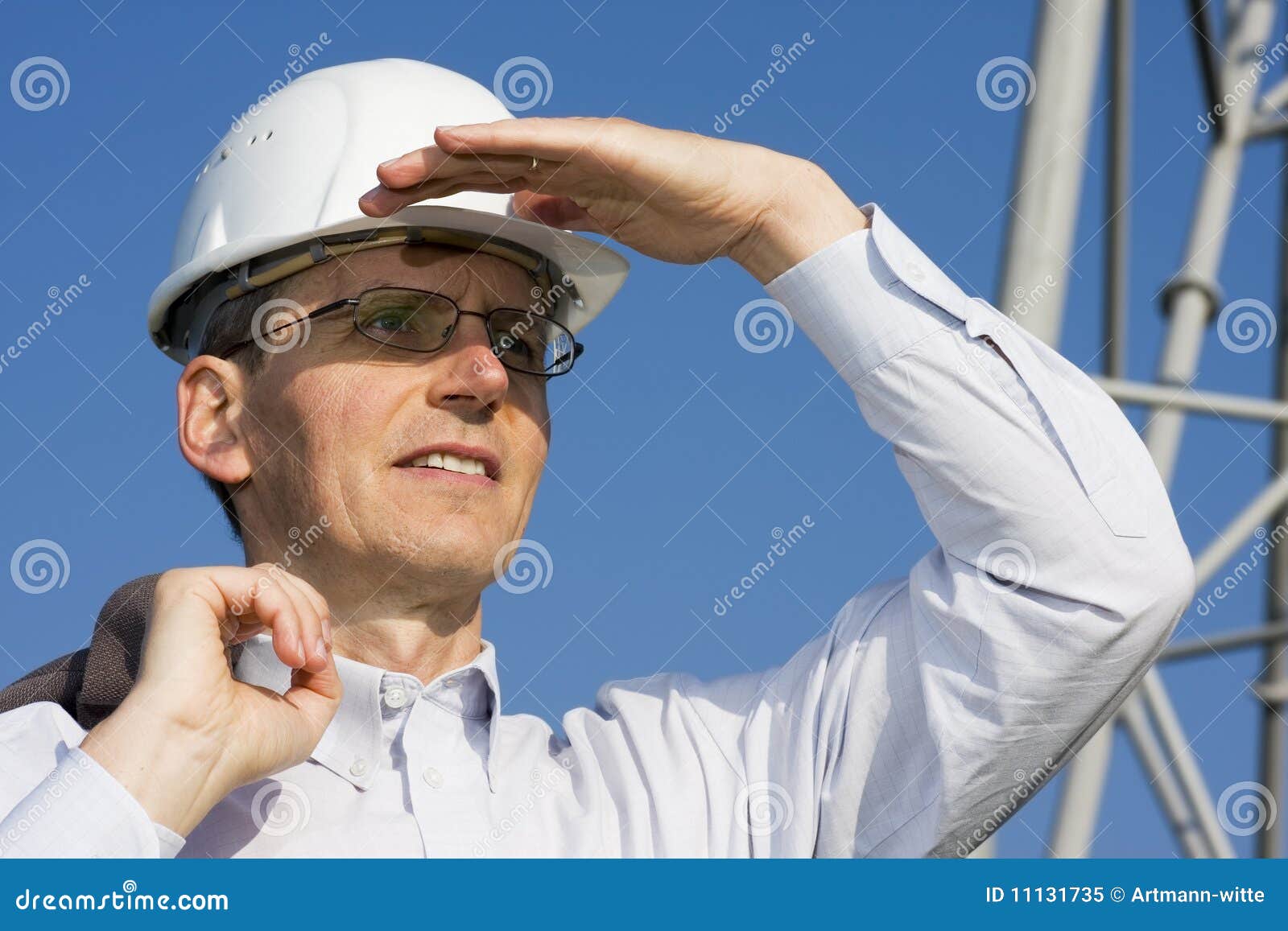 Engineer in Front of Steel Construction Stock Image - Image of business ...
