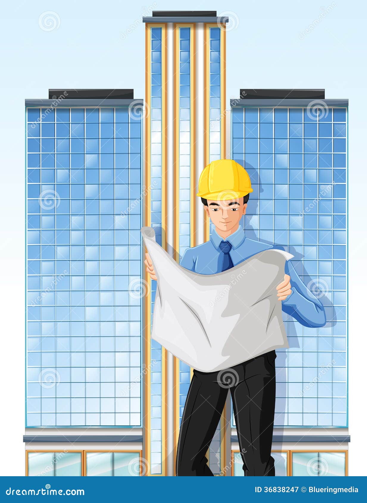 An Engineer in Front of a Tall Building Stock Illustration ...