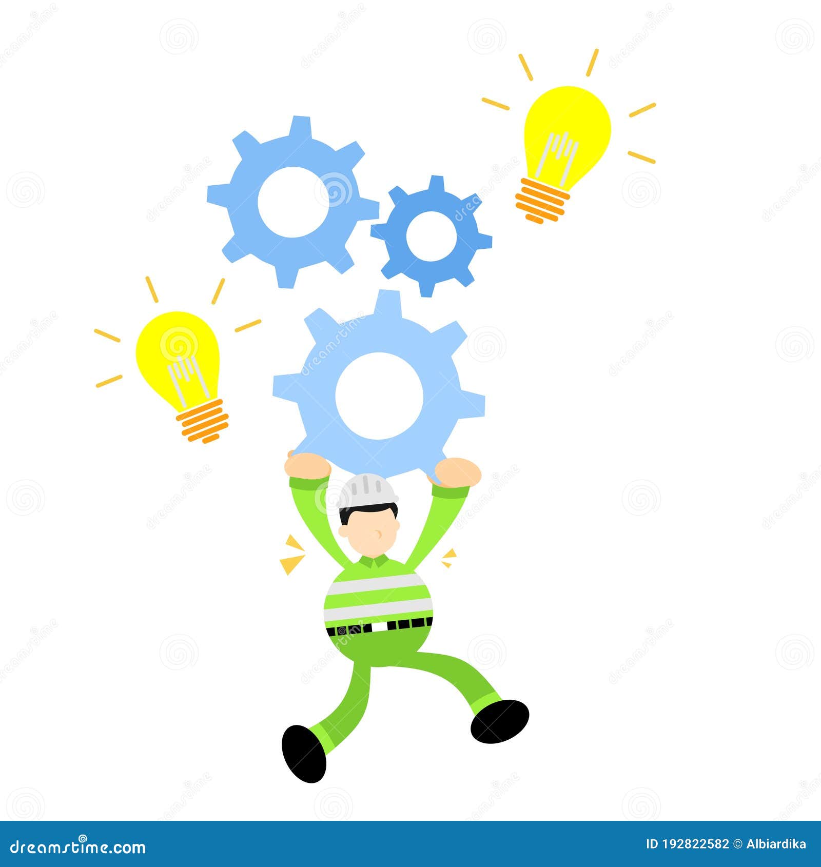 Worker Engineer People Man and Cog Wheel Gear Lamp Light System ...