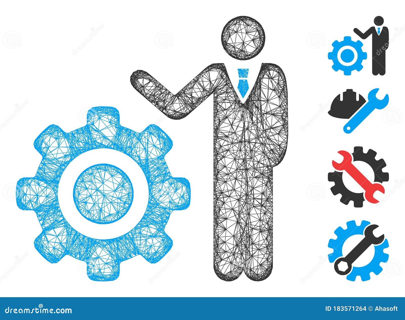 Engineer and Gear Web Vector Mesh Illustration Stock Illustration ...