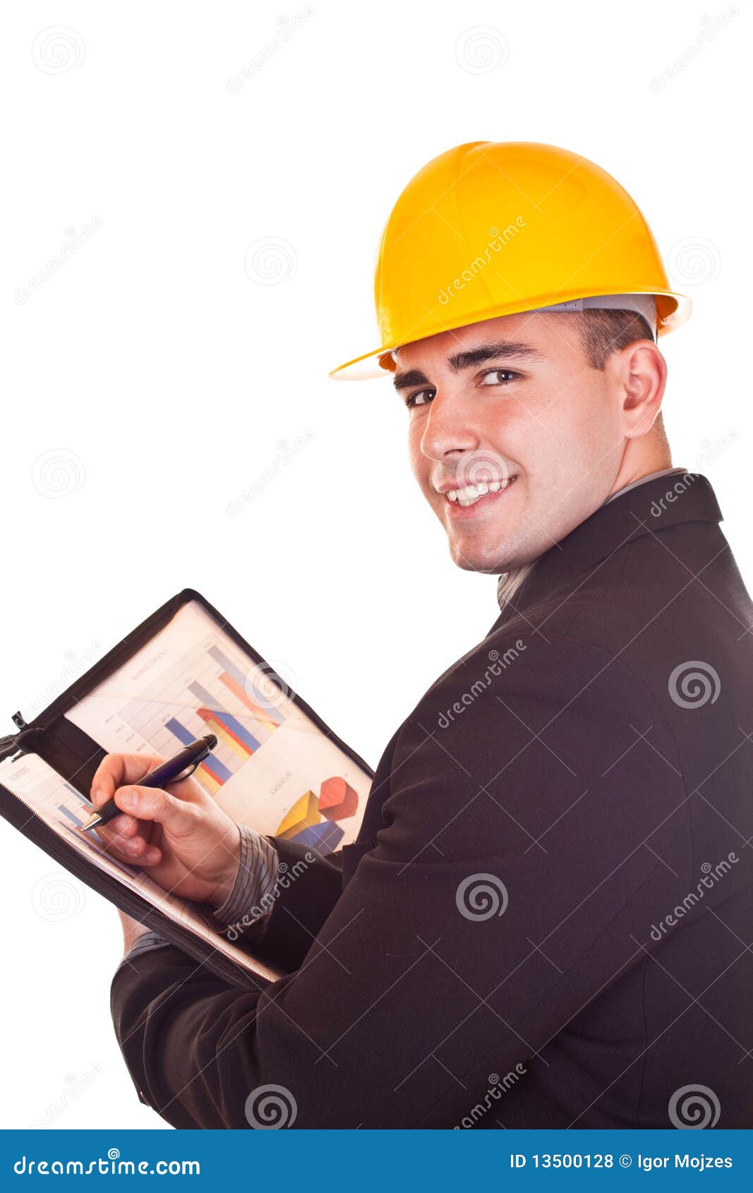 Engineer with graphics stock photo. Image of helmet, background - 13500128