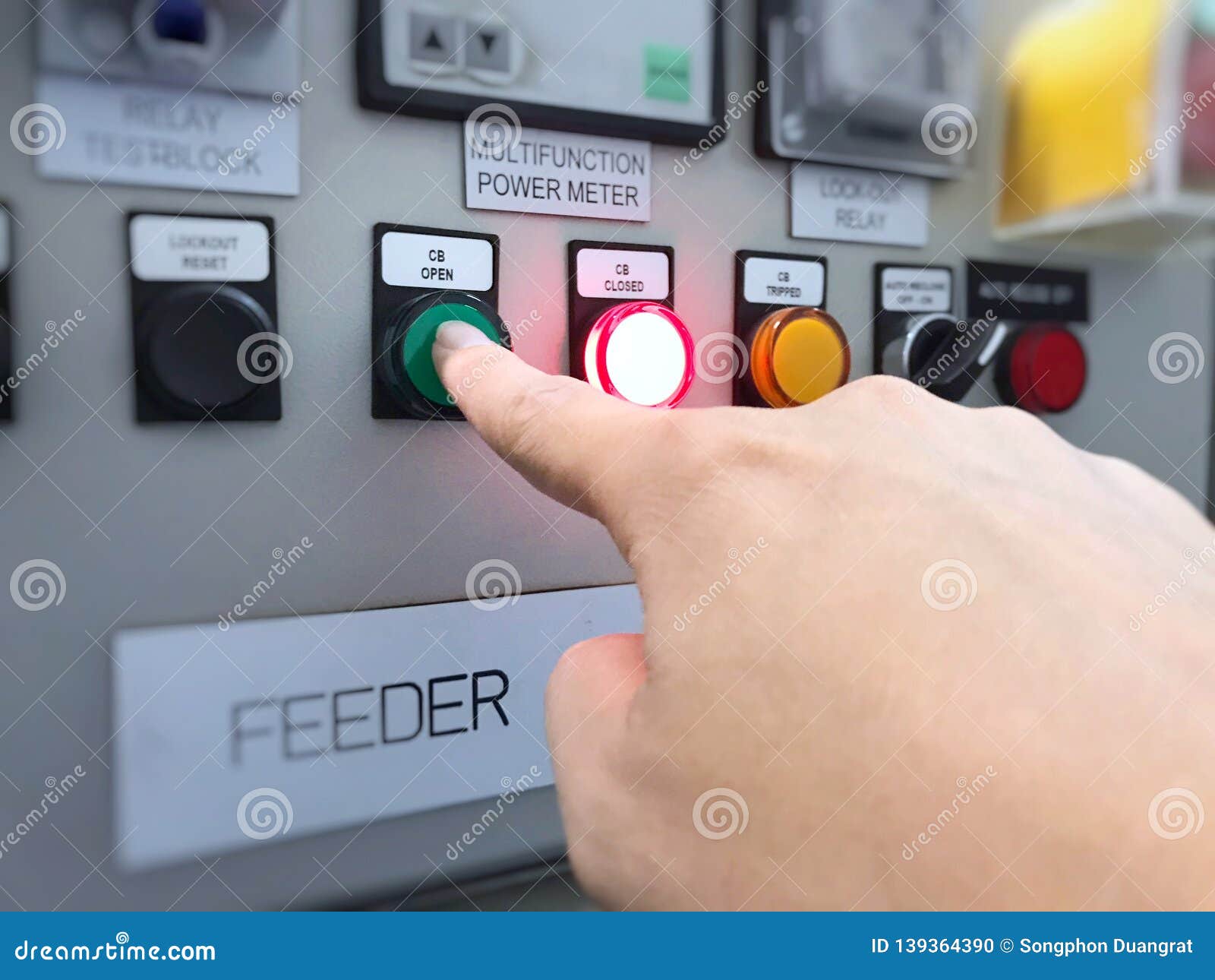 Engineer Hand Push Green Button To Open Open,on-off,start-stop,breaker ...