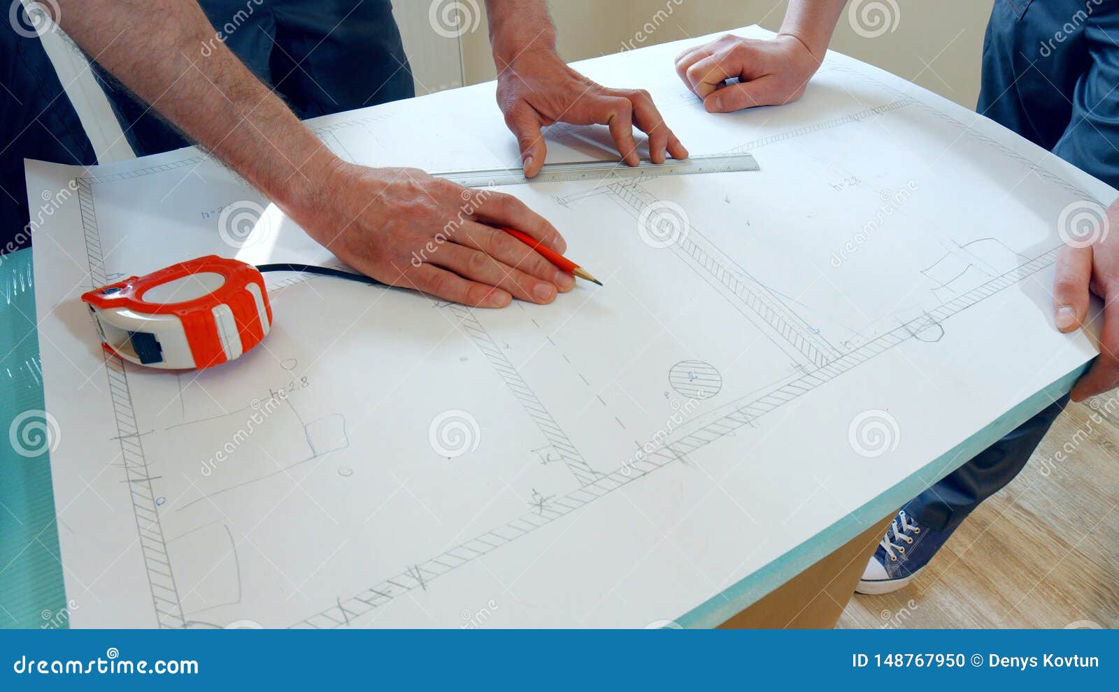 Engineer Hand Sketching Construction Project with Hand. Stock Photo ...