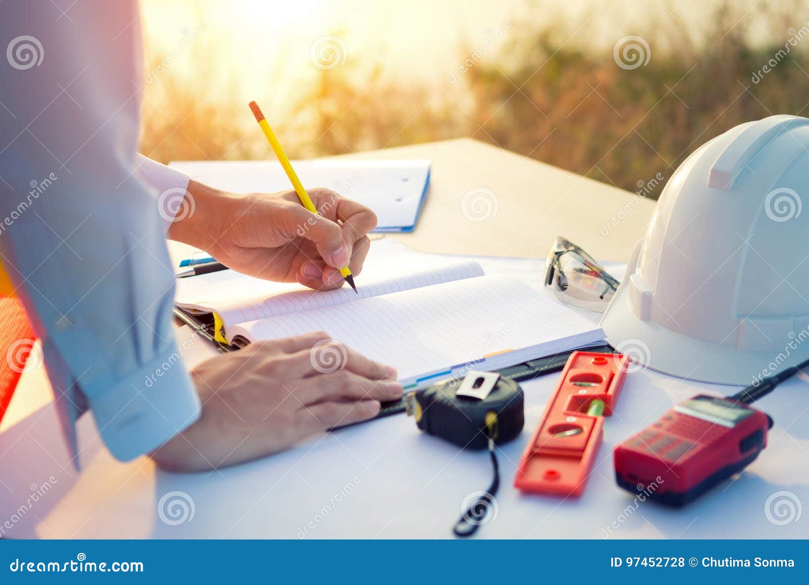 Engineer Hand Sketching a Construction Project with Pencil Stock Photo ...