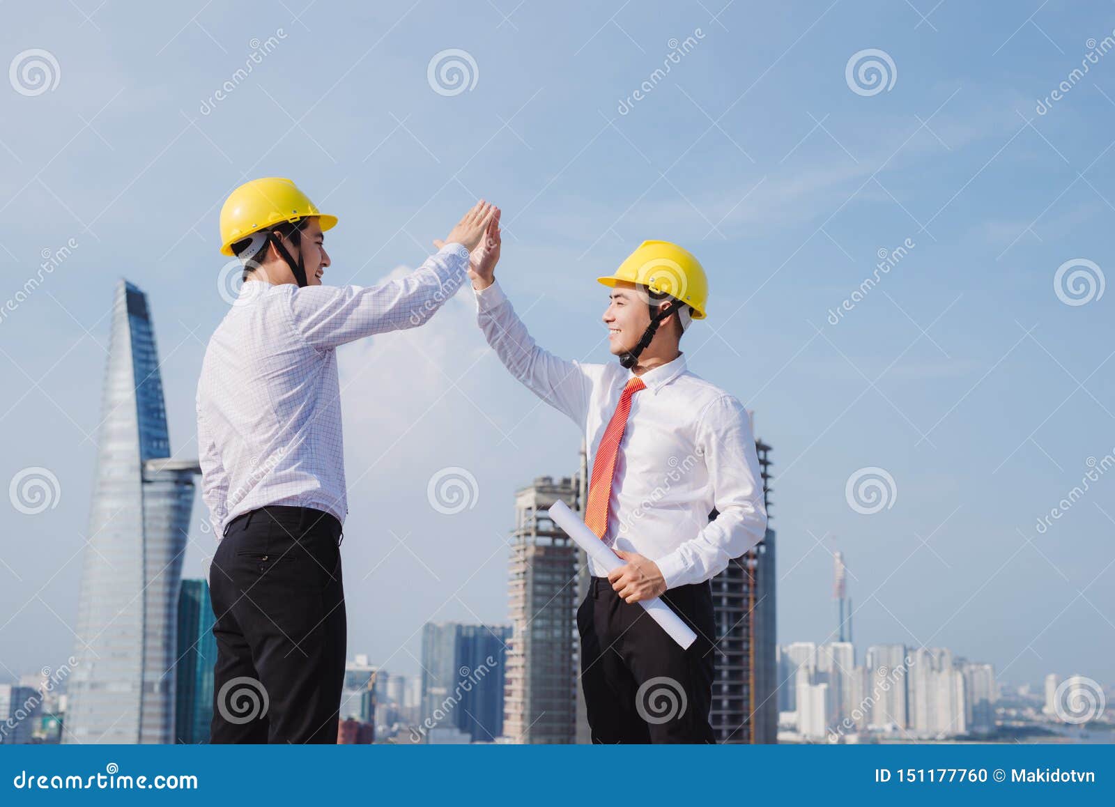 Engineer Hands Up in Construction Site Stock Photo - Image of worker ...
