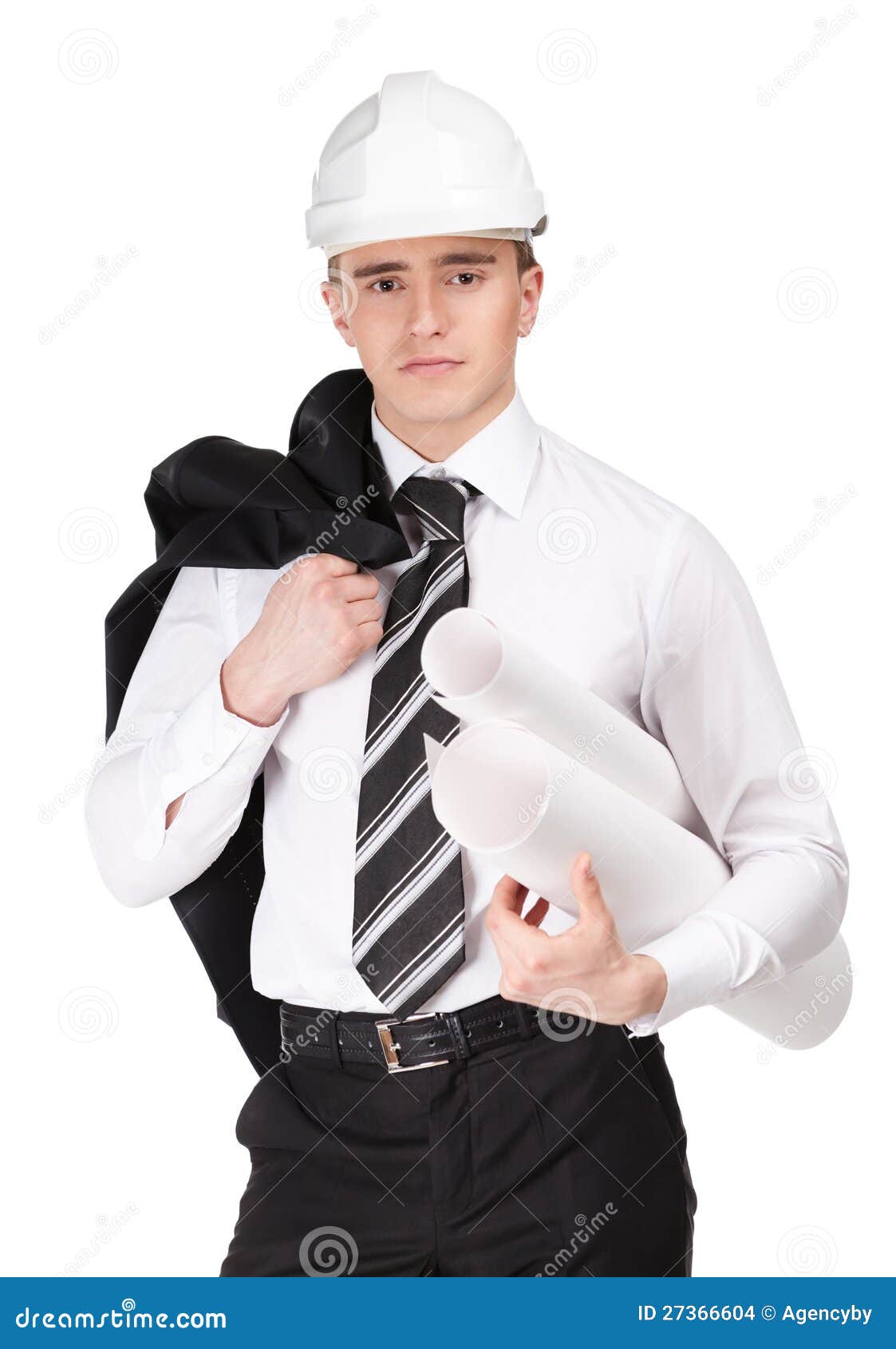 Engineer in Hard Hat with Blueprint Stock Photo - Image of brown, build ...