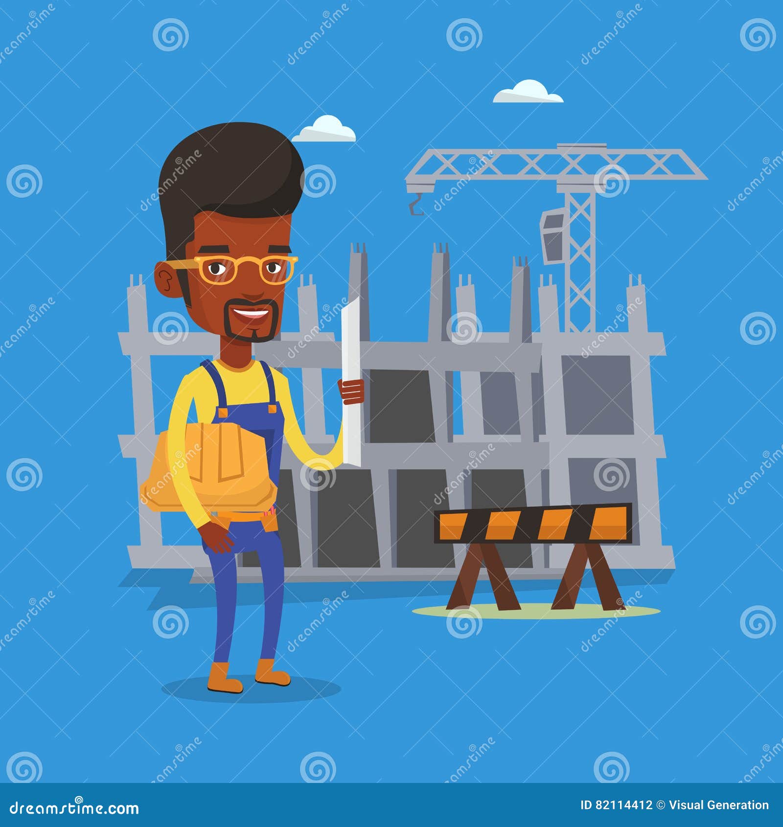 Engineer with Hard Hat and Blueprint. Stock Vector - Illustration of ...