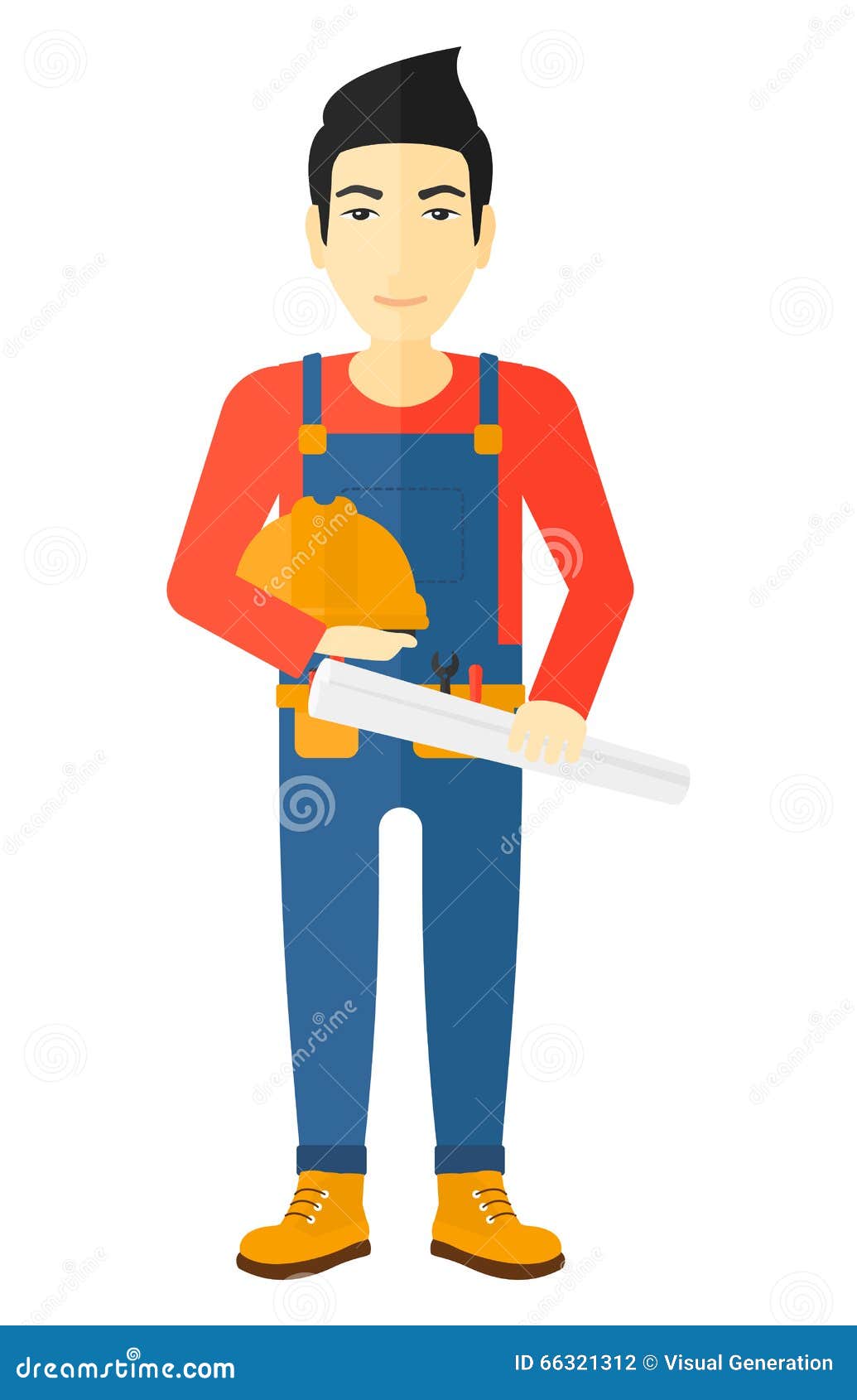 Engineer with Hard Hat and Blueprint. Stock Vector - Illustration of ...