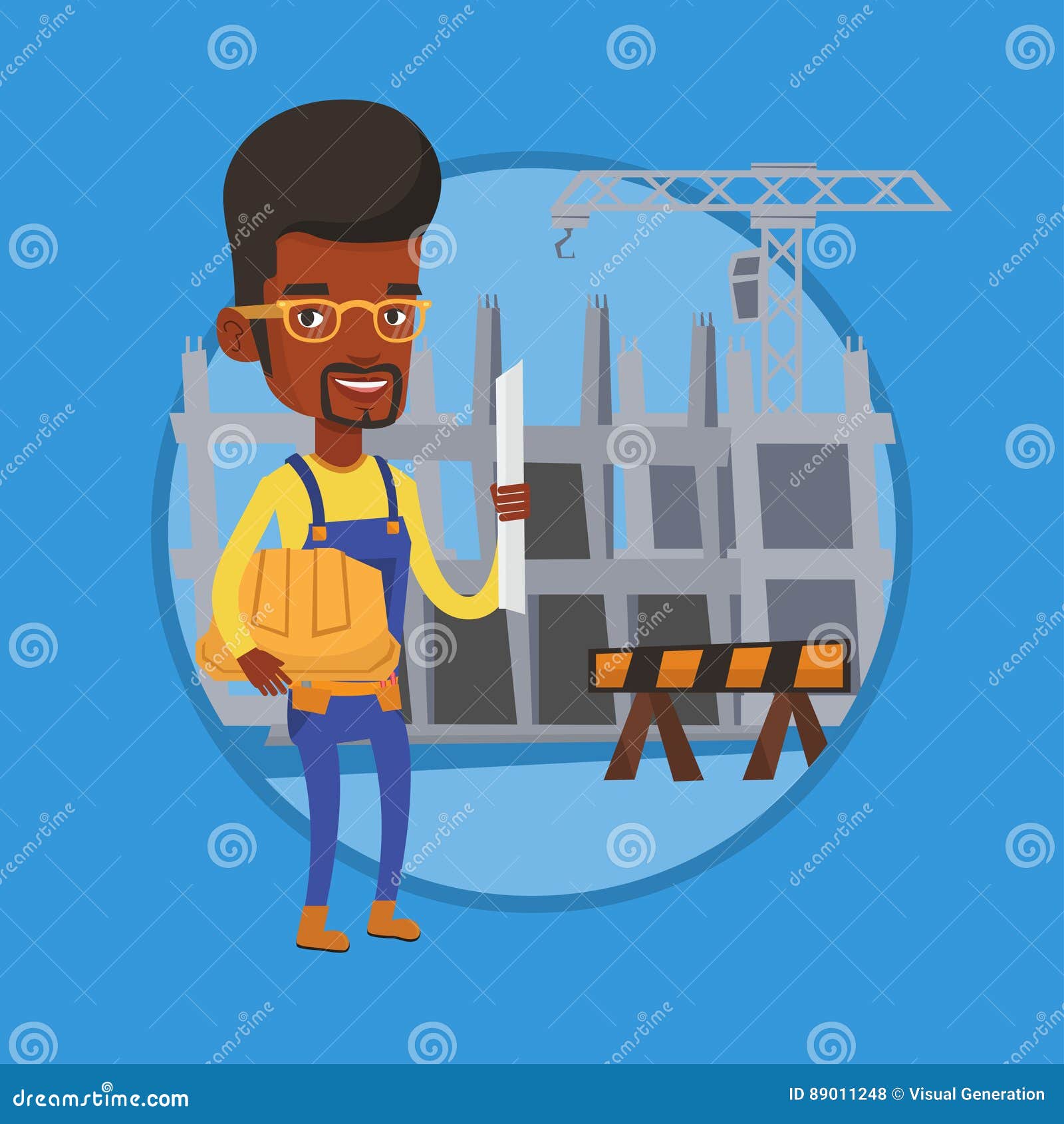 Engineer with Hard Hat and Blueprint. Stock Vector - Illustration of ...