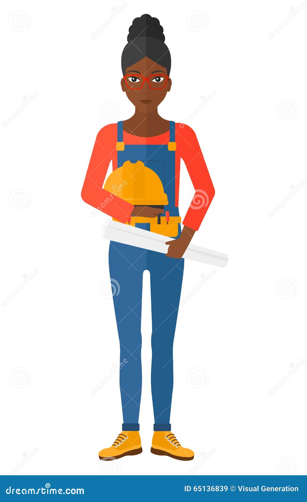 Engineer with Hard Hat and Blueprint Stock Vector - Illustration of ...