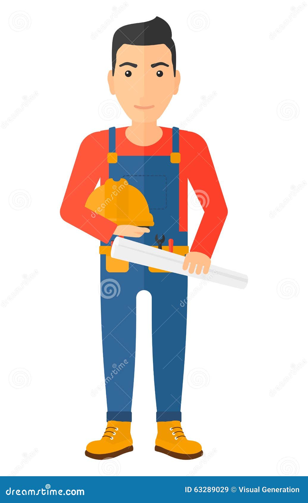 Engineer with Hard Hat and Blueprint Stock Vector - Illustration of ...