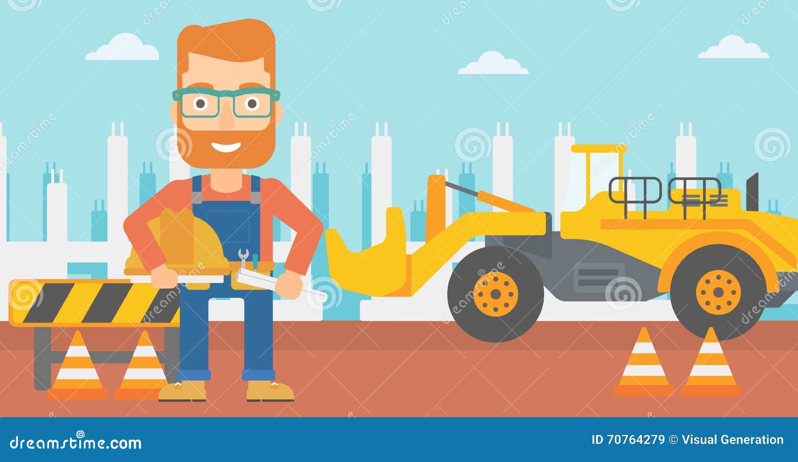 Engineer with Hard Hat and Blueprint. Stock Vector - Illustration of ...