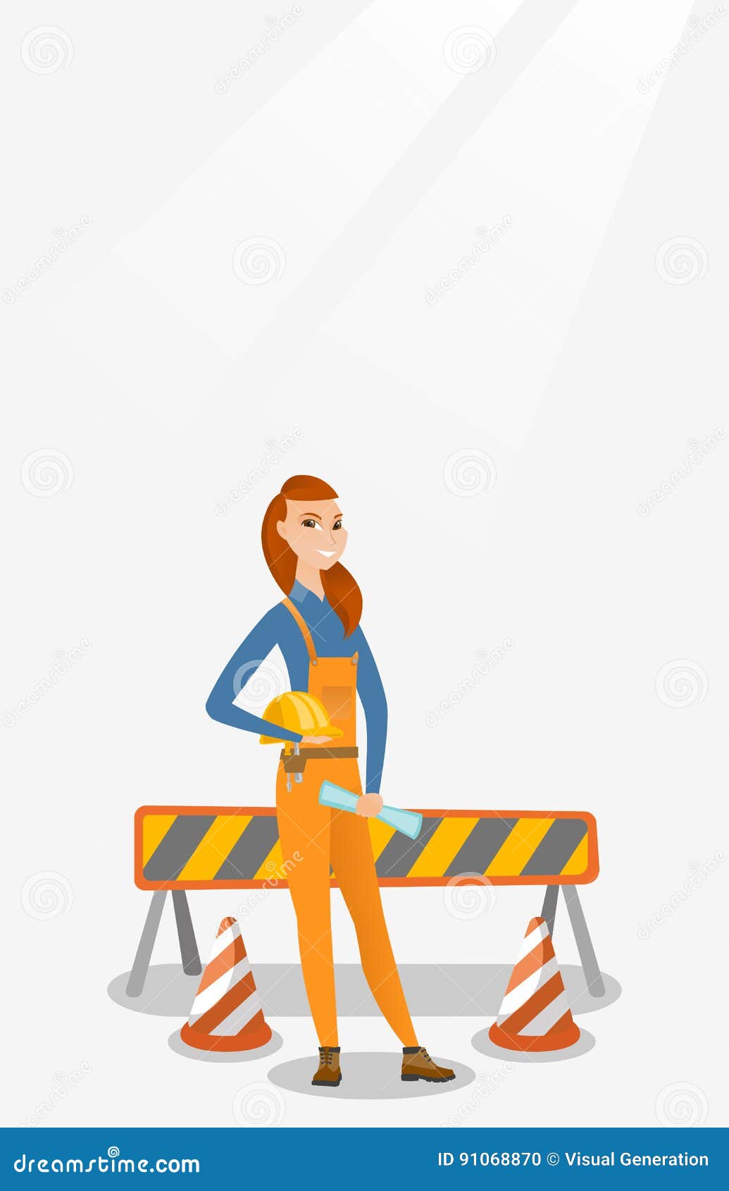 Engineer with Hard Hat and Blueprint. Stock Vector - Illustration of ...