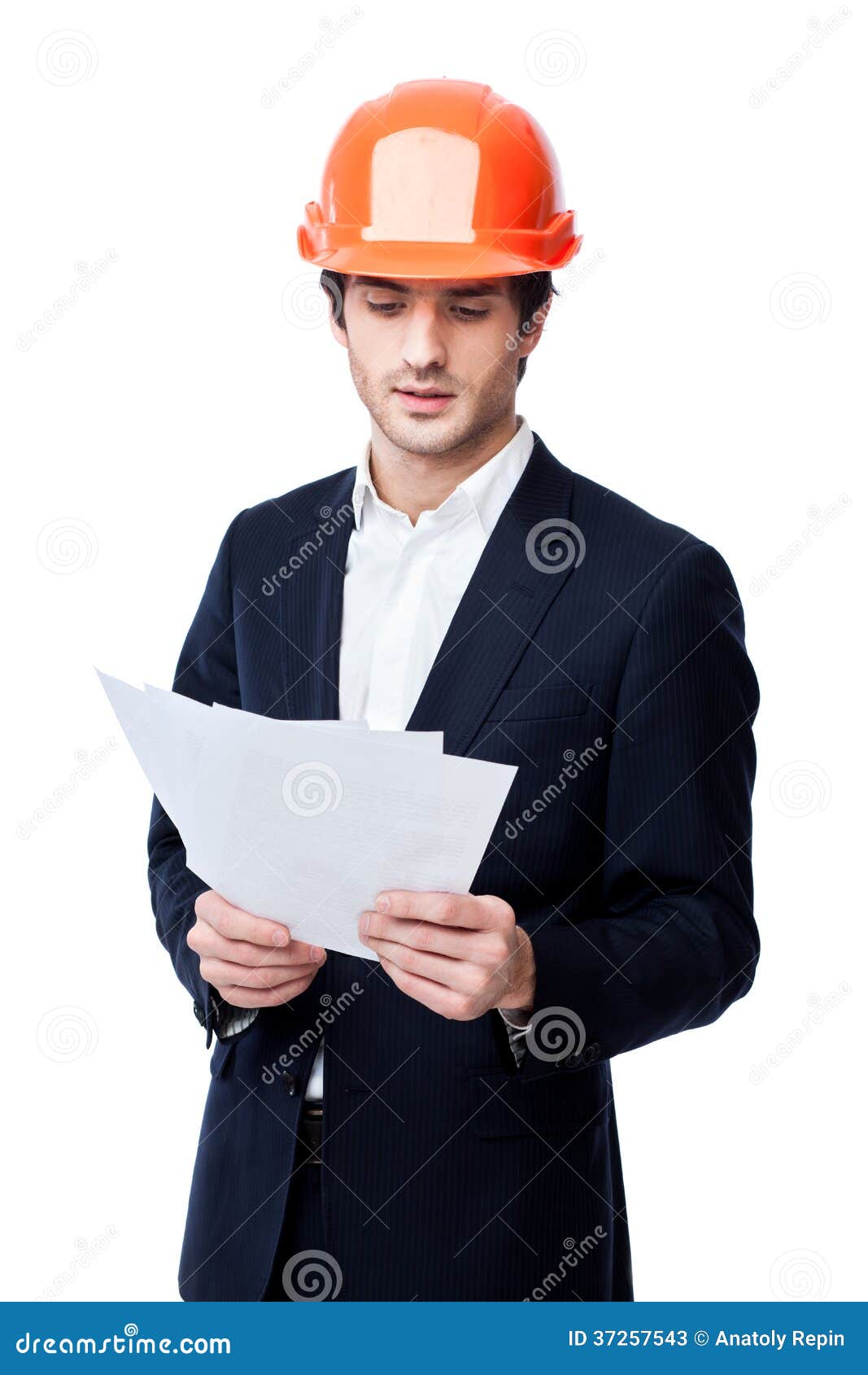 Engineer in Hard Hat Isolated on White Stock Image - Image of male ...