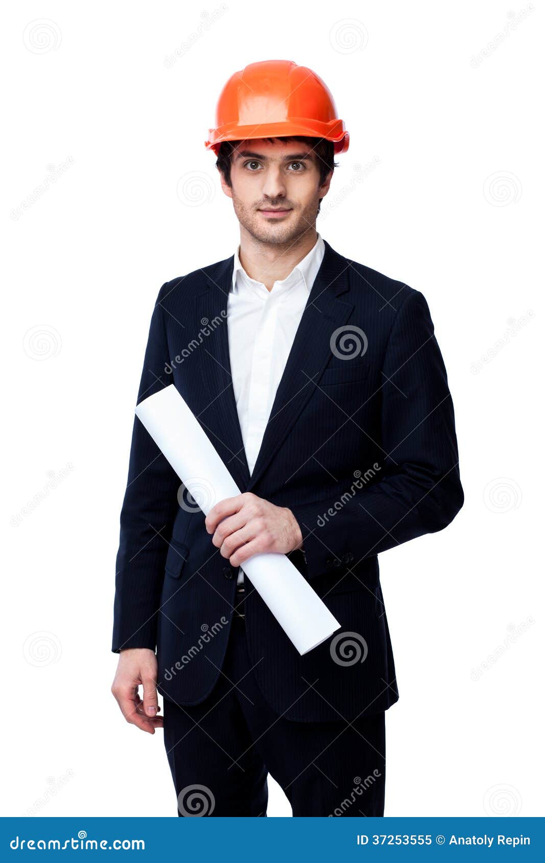 Engineer in Hard Hat Isolated on White Stock Image - Image of ...