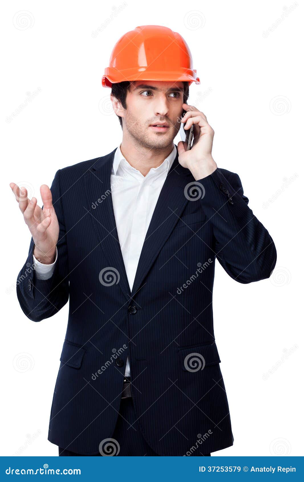 Engineer in Hard Hat Isolated on White Stock Image - Image of ...