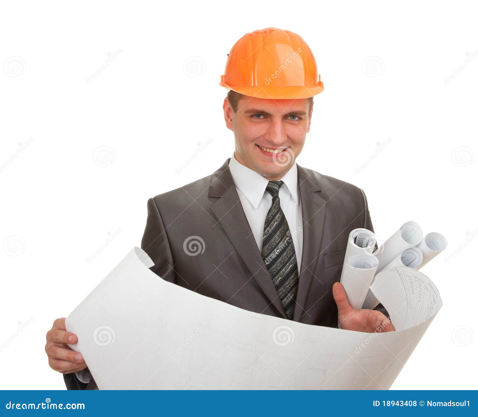 Engineer in Hardhat with Plans Stock Photo - Image of inspection ...