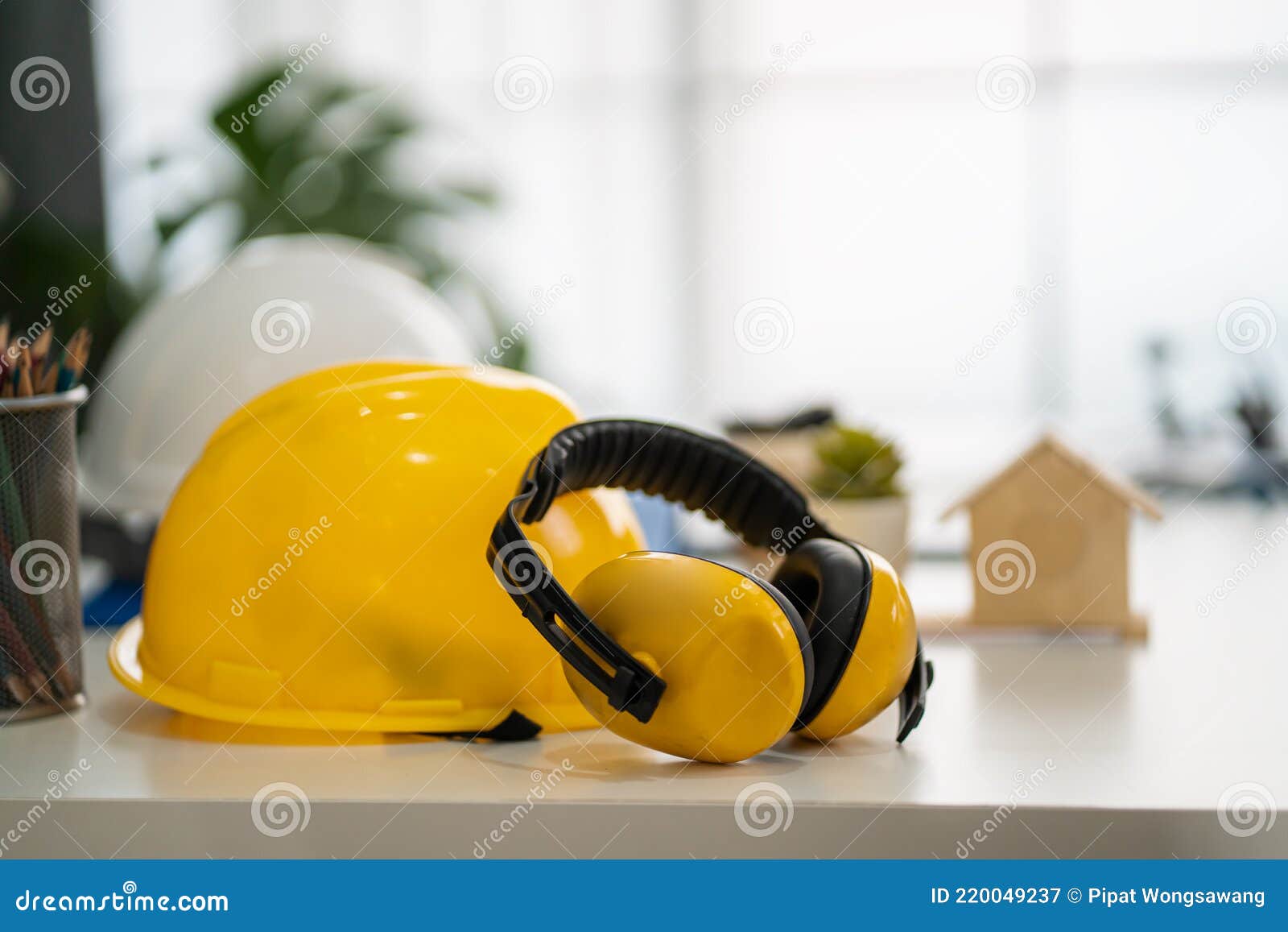 Engineer Hat and Foreman Hat Placed on the Desk, the Concept of Work ...
