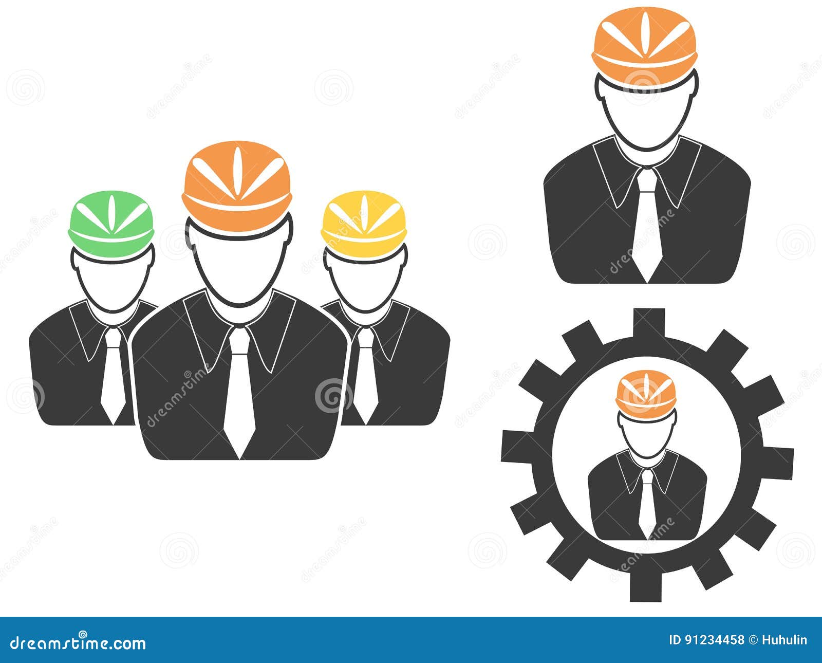 Engineer head icons set stock vector. Illustration of construction ...