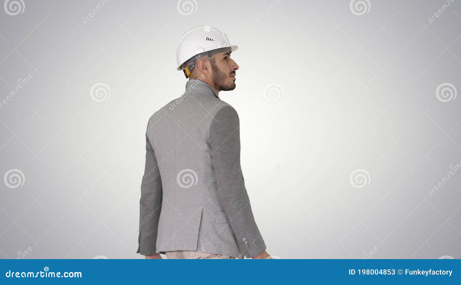 Engineer in Helmet with Briefcase Walking on Gradient Background Stock ...