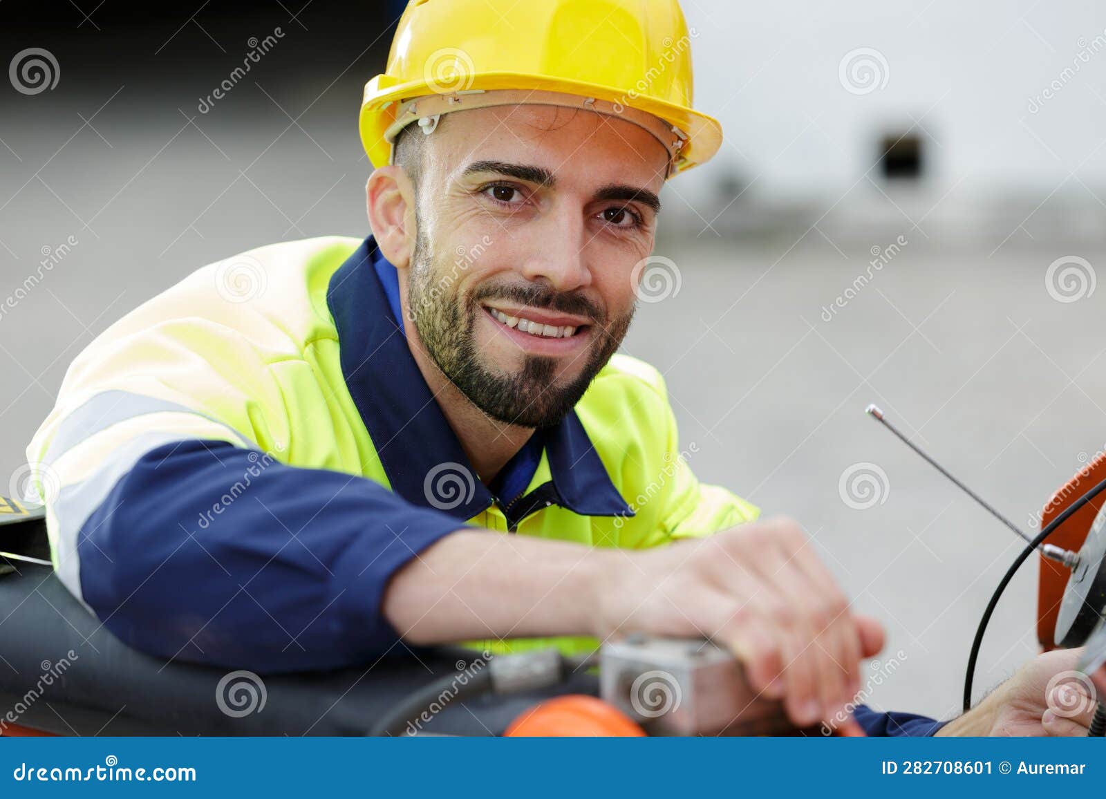 Engineer in Helmet Looking at Camera Stock Image - Image of project ...