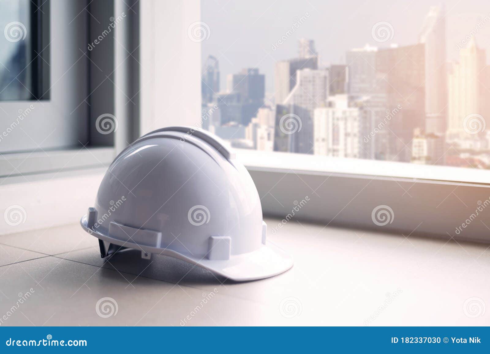 Engineer Helmet is Putting with Architect Building at the Background As ...